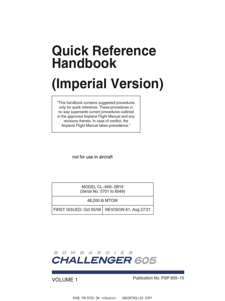 CL605 QRH Vol-1 | PDF | Aviation | Aircraft