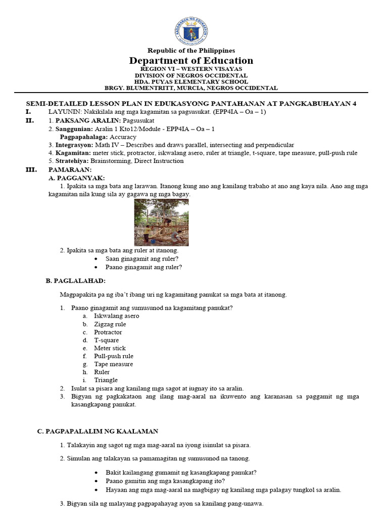 Lesson Plan 3rd Quarter 2nd COT Pagsusukat | PDF