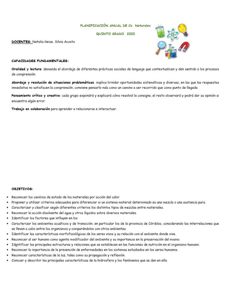 Planificación Anual De Ciencias Naturales Pdf Agua Nutrición 1979