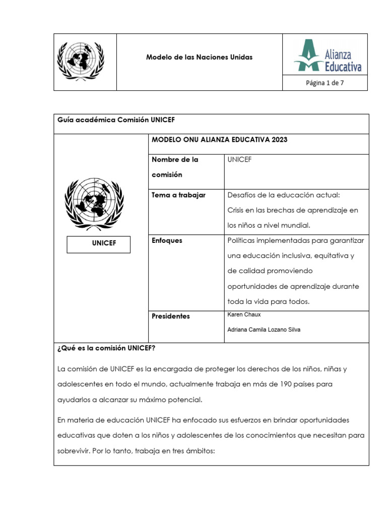 GUIA UNICEF AAE MUN Versión Corregida | PDF | Unicef | Desigualdad social