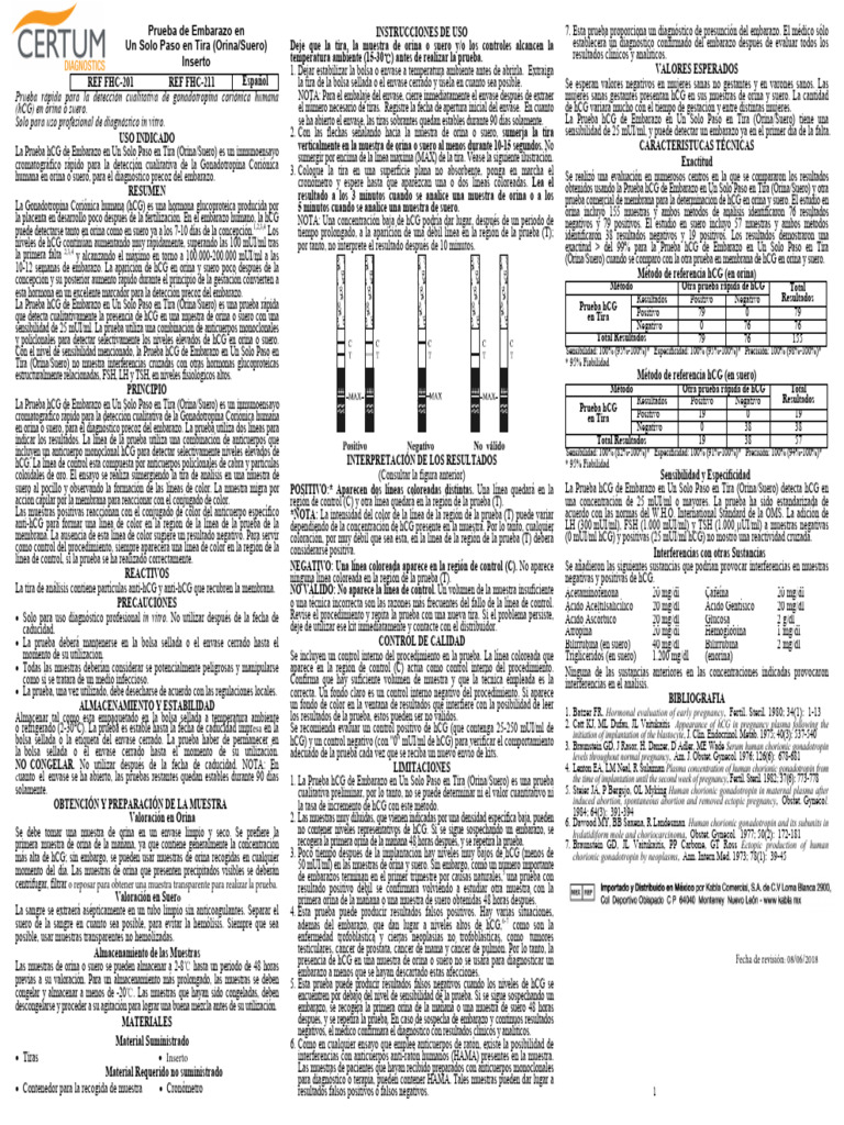 FHC-201 INSERTO CERTUM HCG Tira ES - AC-1 | PDF | Gonadotropina coriónica humana | El embarazo
