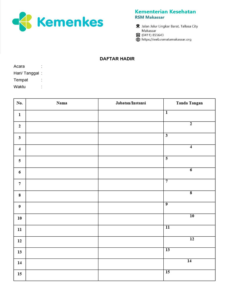 Format Daftar Hadir TANPA TTD | PDF