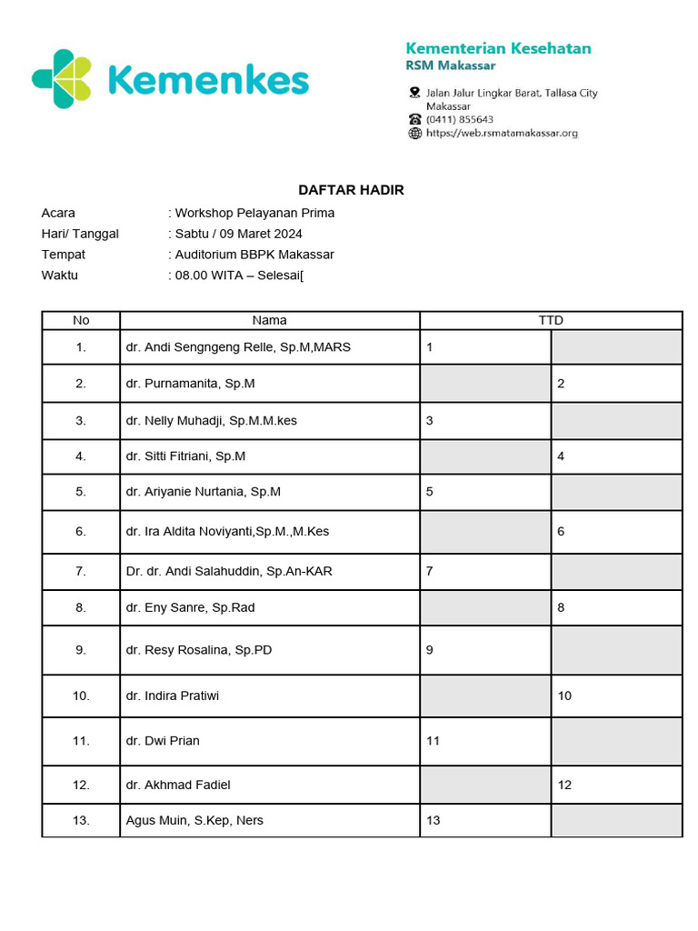 Format Daftar Hadir TANPA TTD | PDF