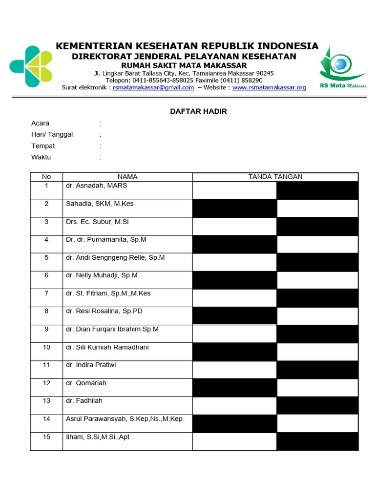 Format Daftar Hadir TANPA TTD | PDF