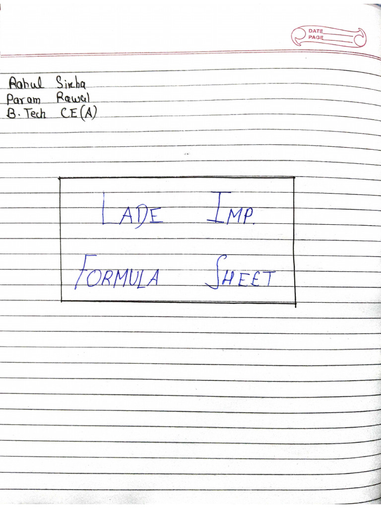 LADE Important Formula Sheet - RahulSinha | PDF