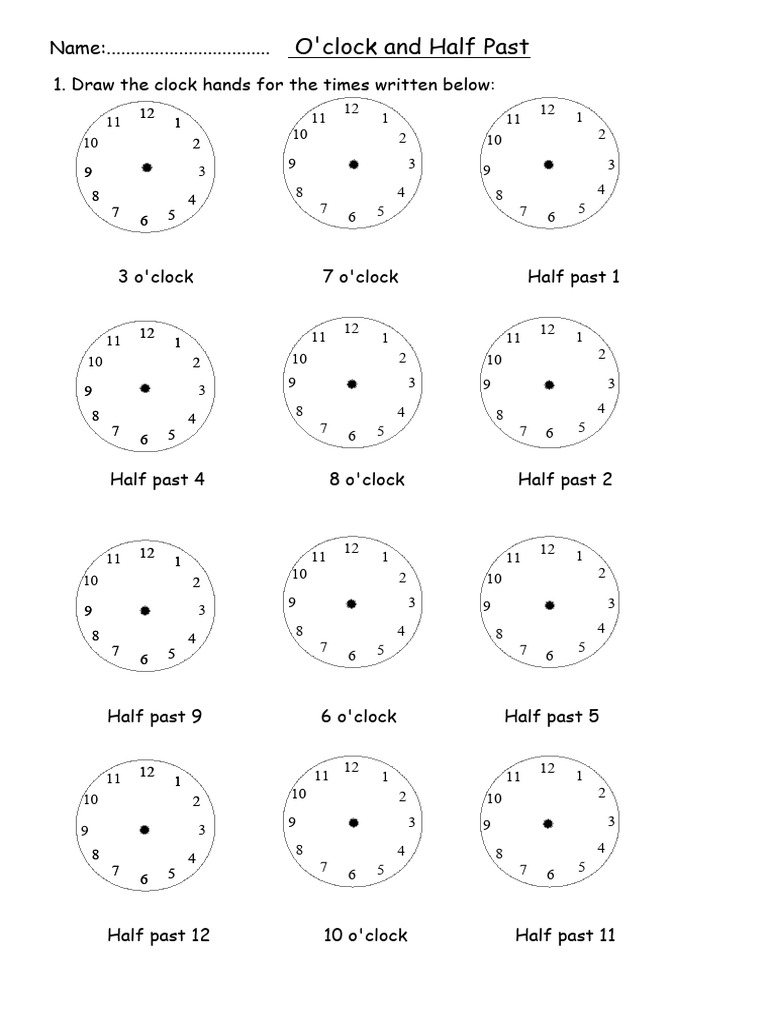 O'clock and Half Past Drawing Worksheet | PDF