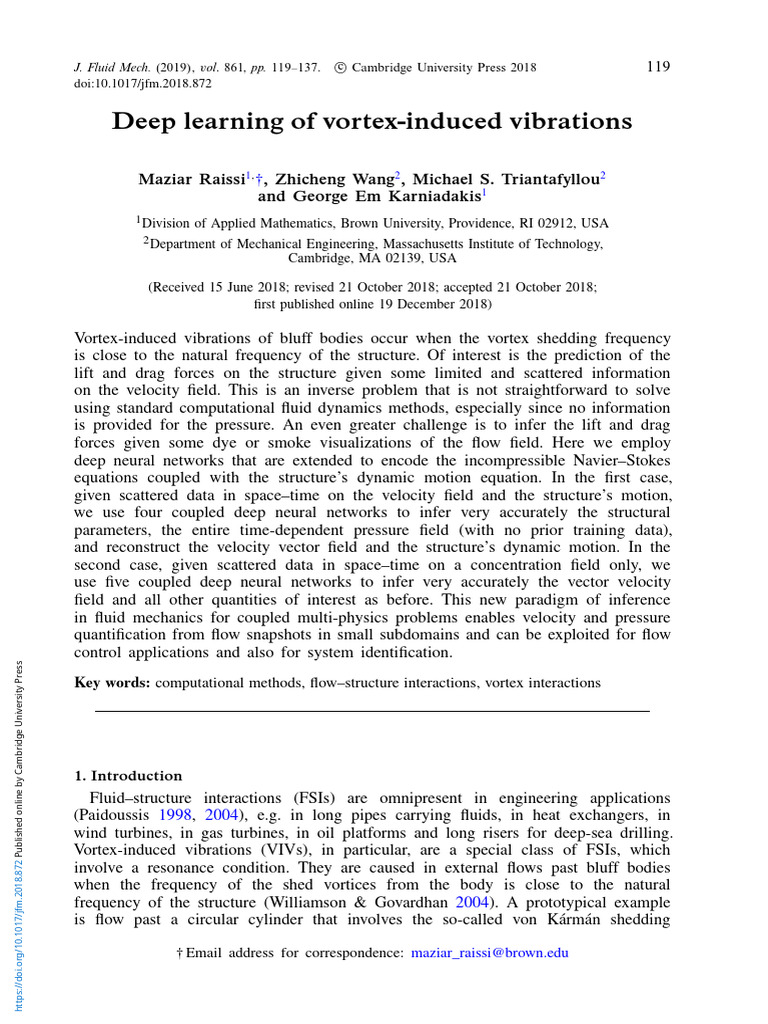 Deep Learning of Vortex Induced Vibrations | PDF | Artificial Neural Network | Fluid Dynamics