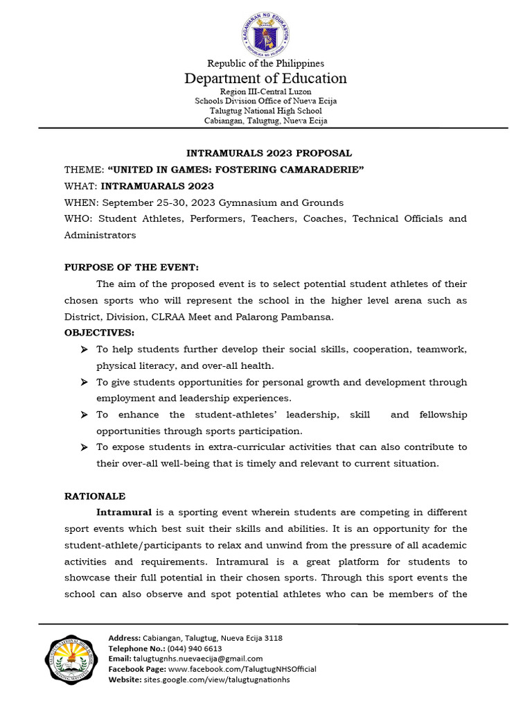 Intramurals 2022 Proposal | Download Free PDF | Sports