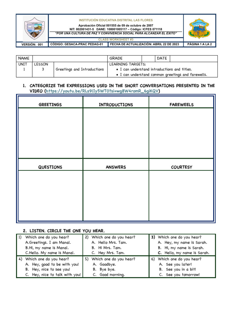 U1 LESSON 3 Worksheet | PDF | Rhetoric | Style (Fiction)