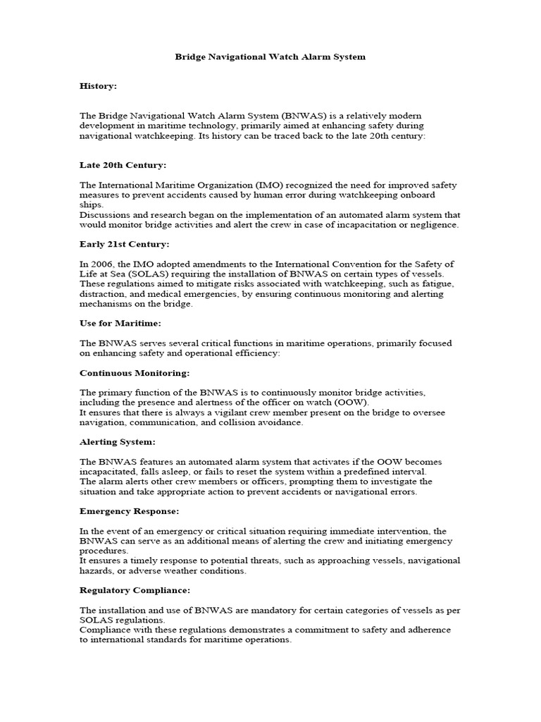 Bridge Navigational Watch Alarm System | PDF | Navigation | Safety