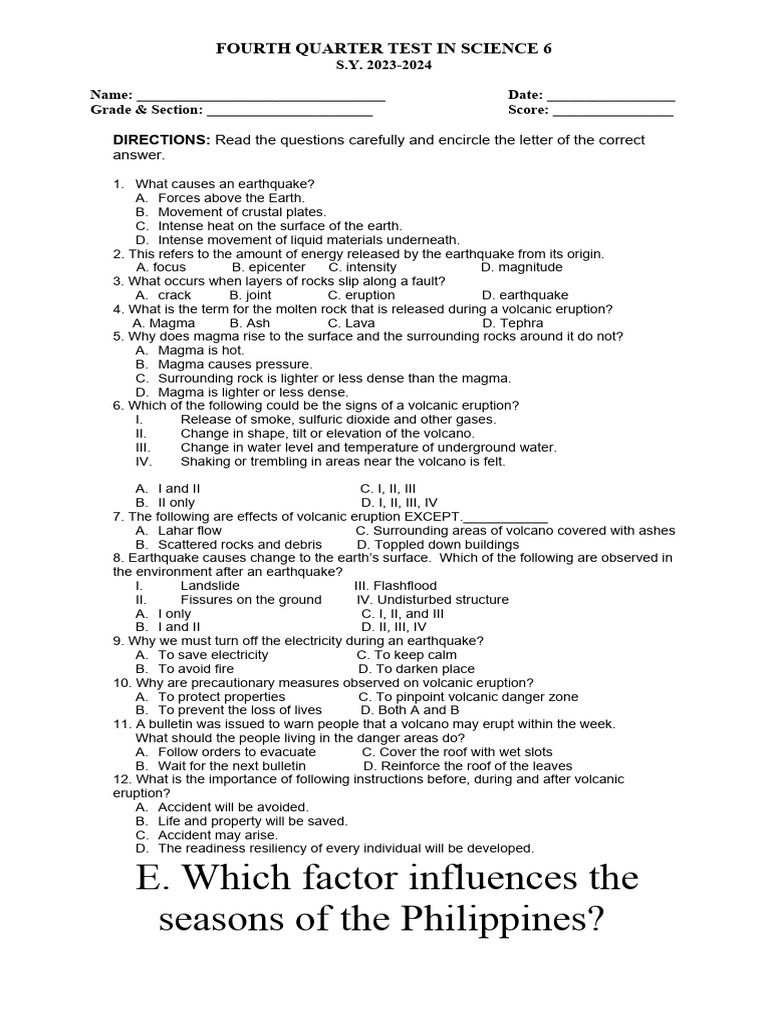 Science 6 Quarter 4 Periodic Test | PDF | Planets | Solar System