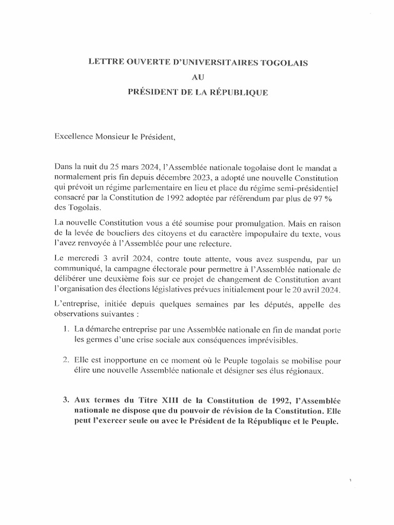 Lettre Ouverte Au President de La Republique | PDF Lettre Ouverte Au President de La Republique | PDF
