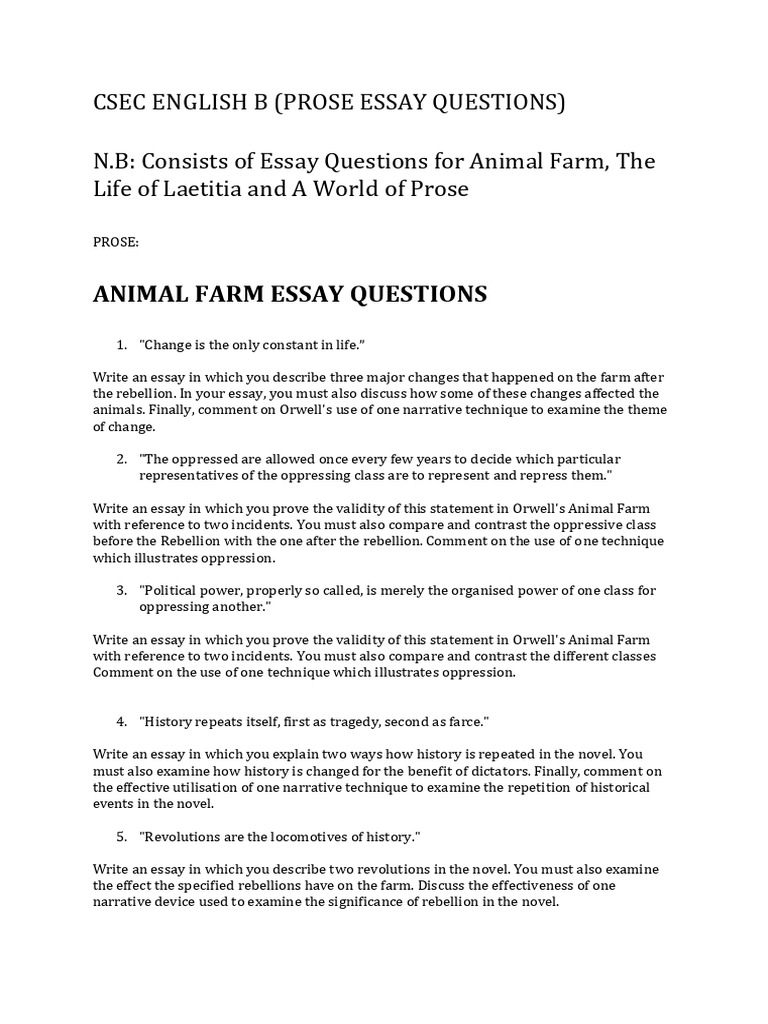 CSEC English B Essay Questions - Prose Section | PDF | Essays | Gender