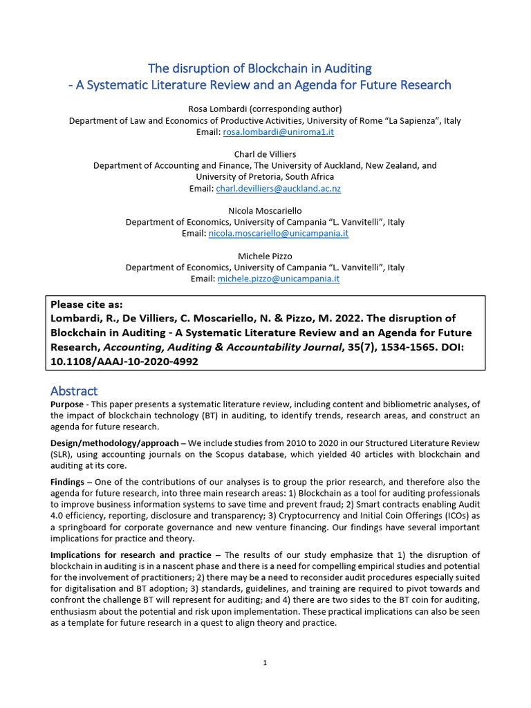 The Disruption Of Blockchain In Auditing Pdf Cryptocurrency
