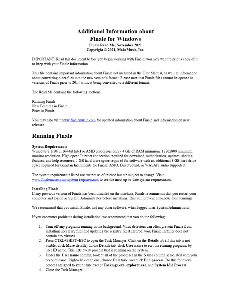 Finale Read Me | PDF | Installation (Computer Programs) | Computer File