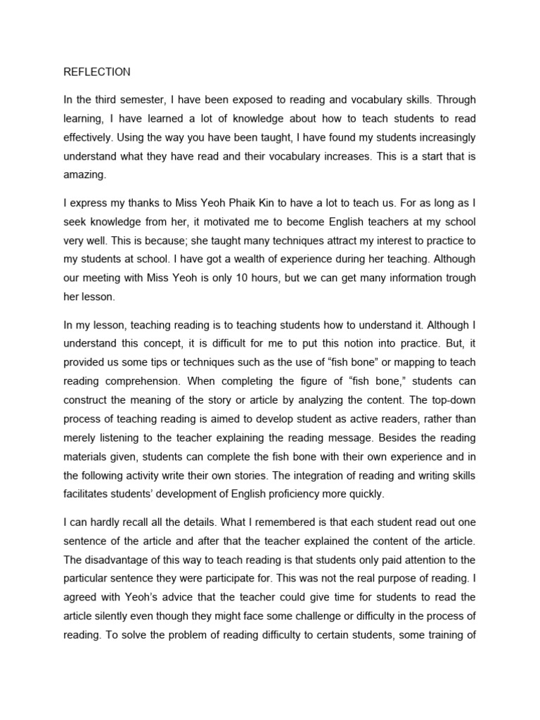 reflection on reading | PDF | Lesson Plan | Reading Comprehension