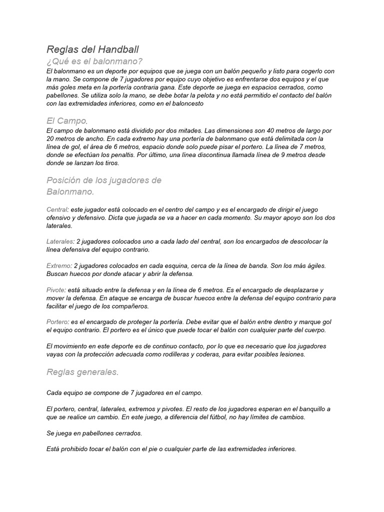 Reglas Del Handball | PDF | Deportes atléticos | Juegos de pelota