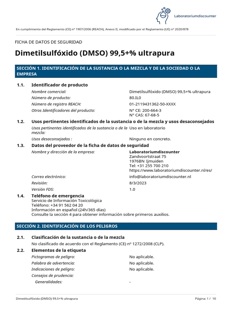 MSDS Dimetilsulfóxido ES | PDF | Toxicidad | Química