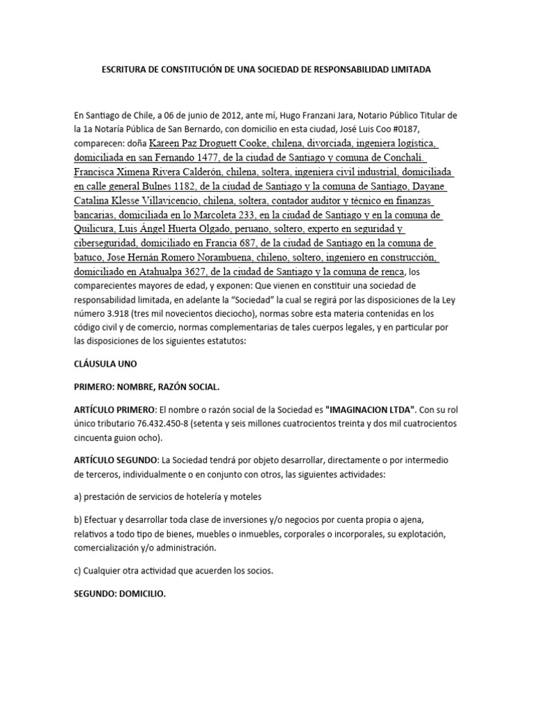 Escritura de Constitucion de Una Sociedad de Responsabilidad | Descargar gratis PDF | Arbitraje ...