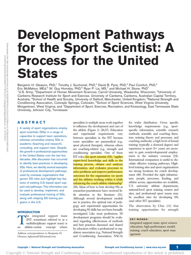 Development Pathways For The Sport Scientist A.1052 | PDF | Internship ...