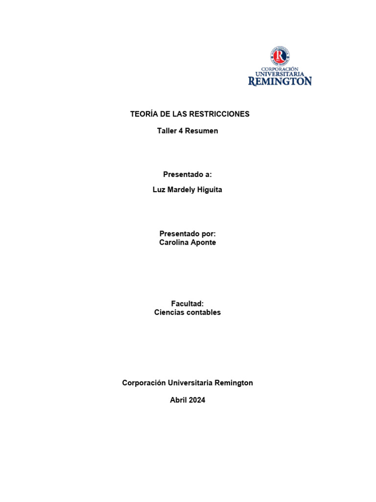 Taller 4 Teoría de las restricciones | PDF | Capital (economía) | Business