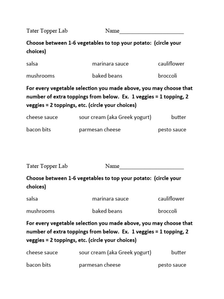 Tater Topper Lab | PDF