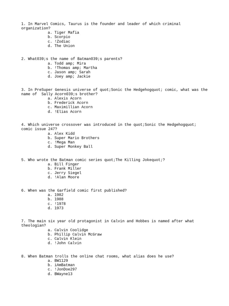 Marvel and Comic Trivia Quiz | PDF