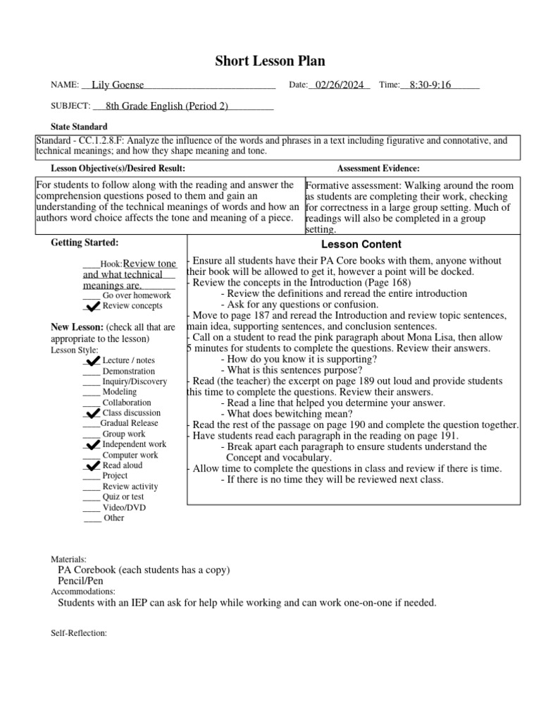 lesson plan 2 | PDF | Reading Comprehension | Pedagogy
