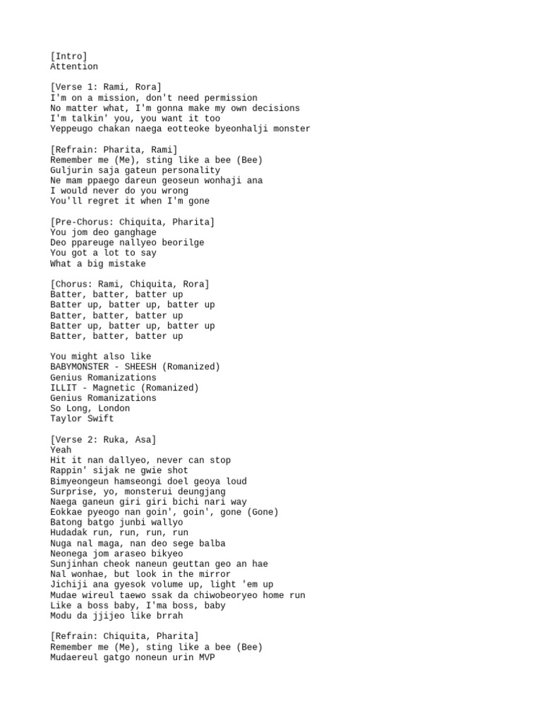 Lyrics Babymonster Batter Up | PDF