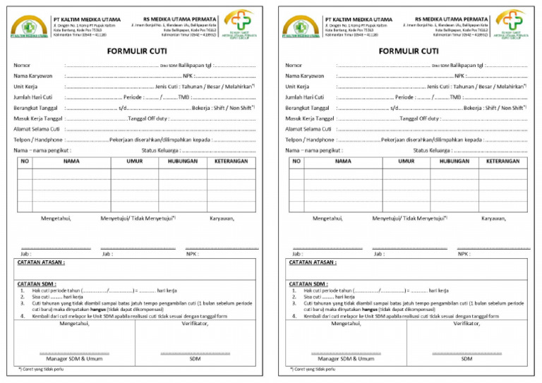 Form Cuti Baru (A4 Bagi 2) | PDF
