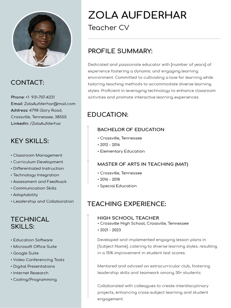 Sample CV | PDF | Teachers | Learning