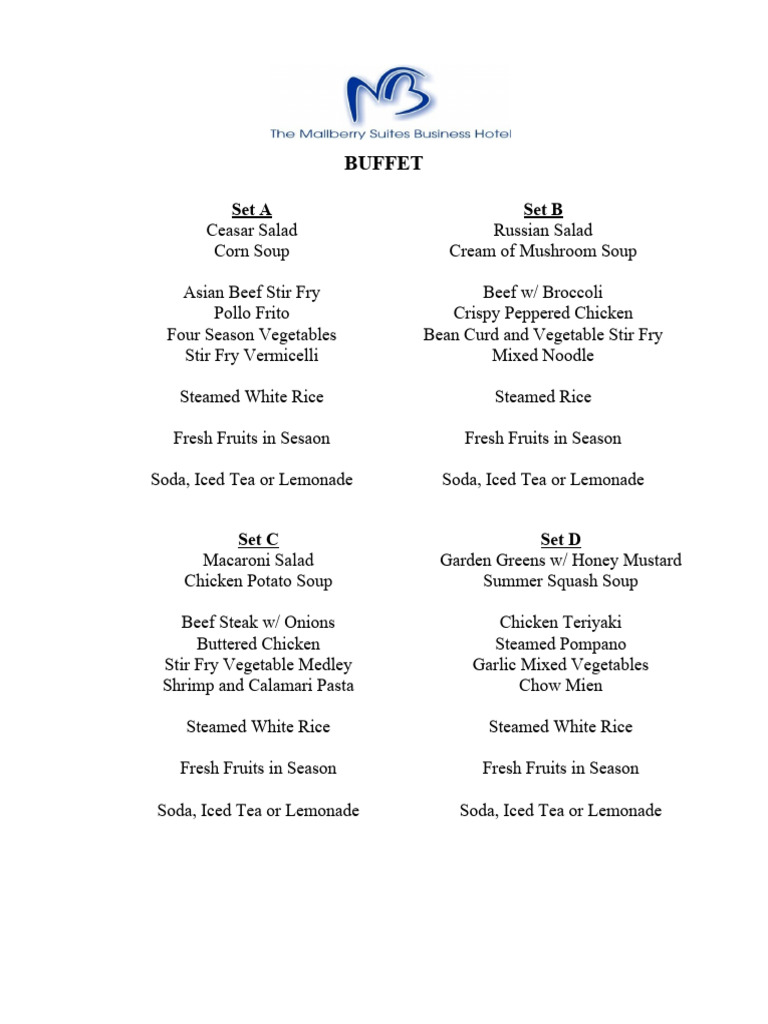 No Pork Menu Buffet - 770 | PDF