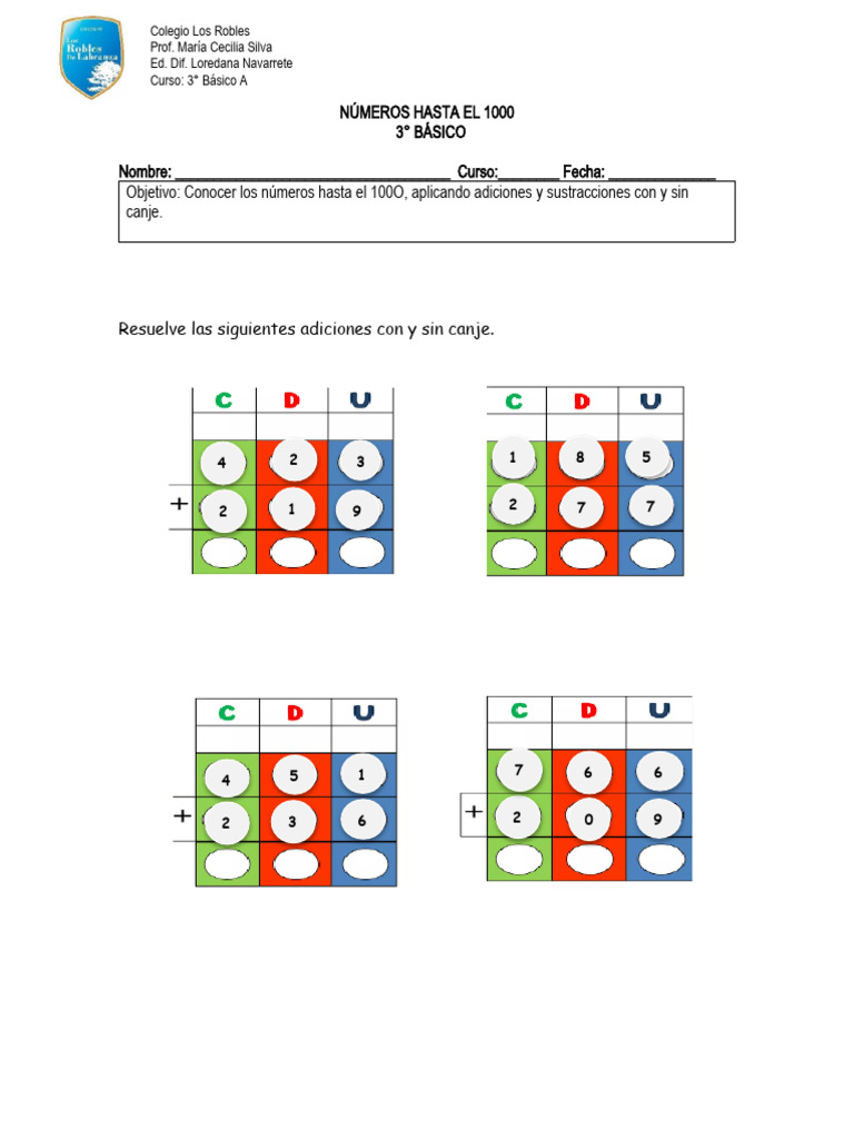 Suma y Resta Hasta El 1000 | PDF