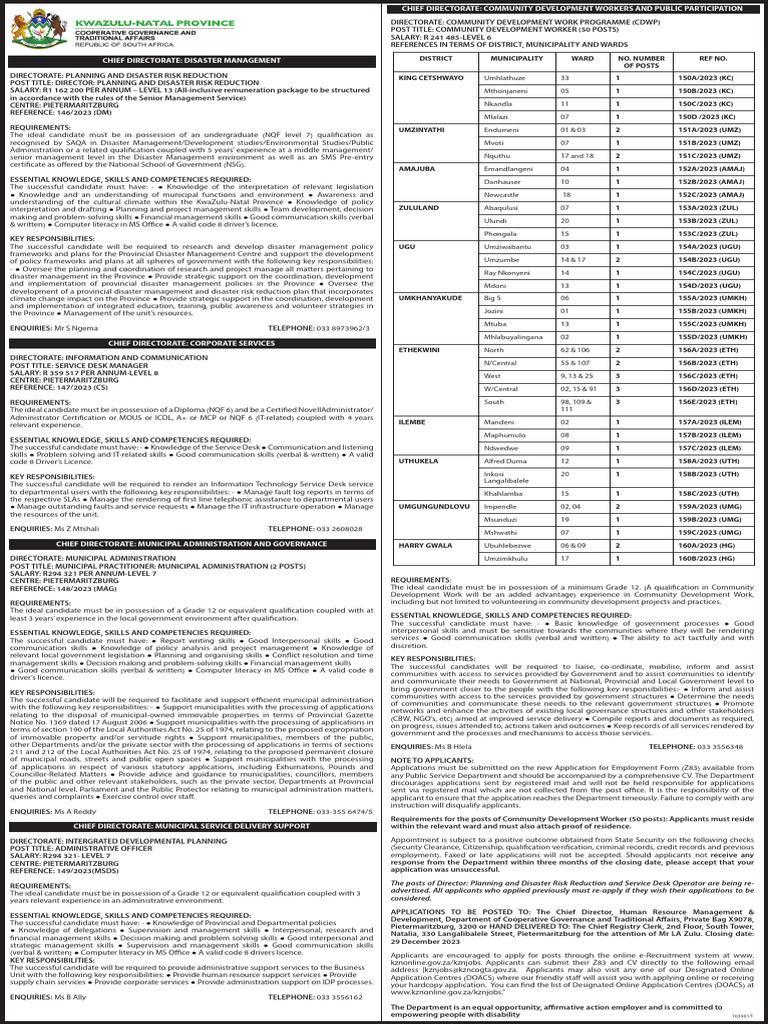 Advert KZN Cogta Posts 11-12-2023 | PDF | Communication | Emergency Management