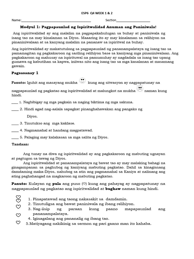 Esp6 Q4 Week 1 &2 | PDF