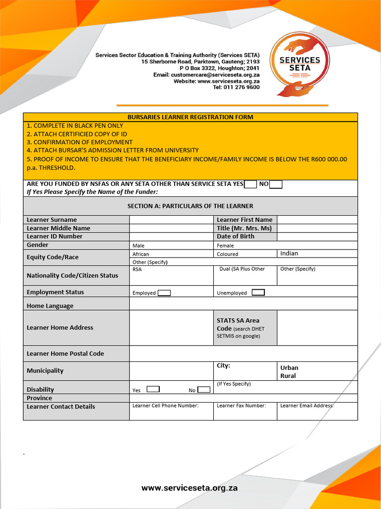 Bursaries Learner Registration Form v1 | PDF