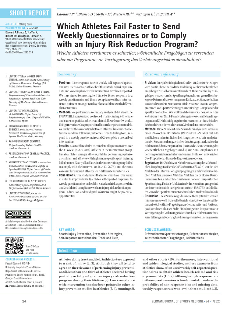 Which Athletes Fail Faster To Send Weekly Questionnaires or To Comply ...