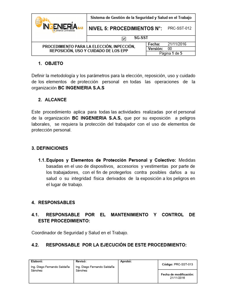 PRC-SST-012 Procedimiento para La Elección, Inspección, Repo | PDF PRC-SST-012 Procedimiento para La Elección, Inspección, Repo | PDF