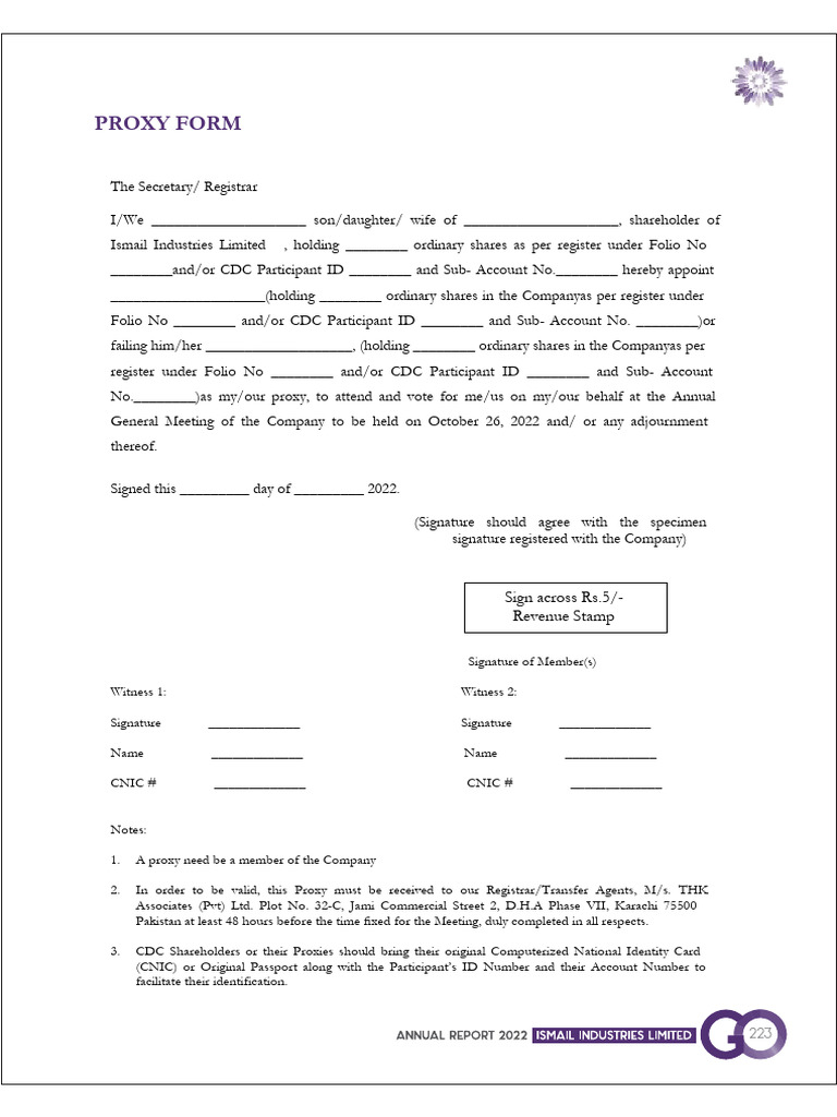 Proxy Form for Ismail Industries AGM | PDF