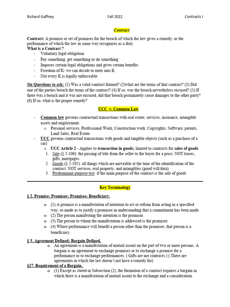 Contracts I Outline | PDF | Offer And Acceptance | Consideration