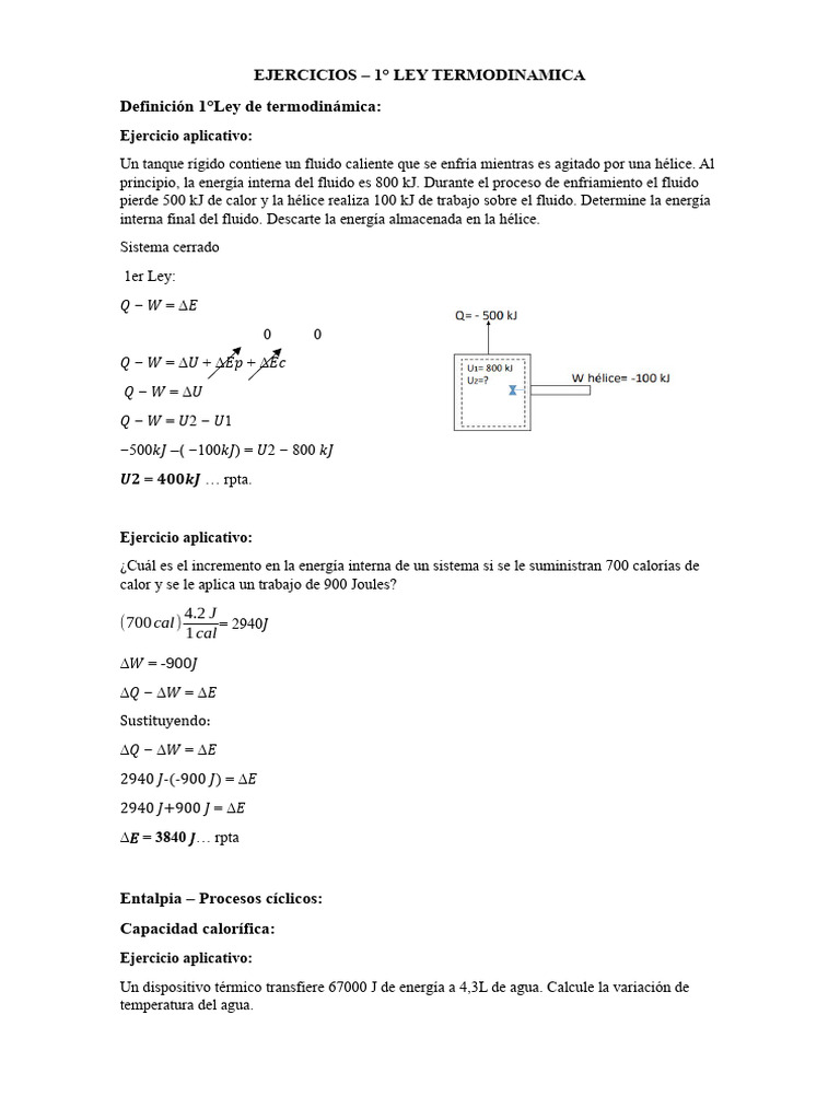 Ejercicios - 1° Ley de Termodinamica | PDF | Calor | Termodinámica