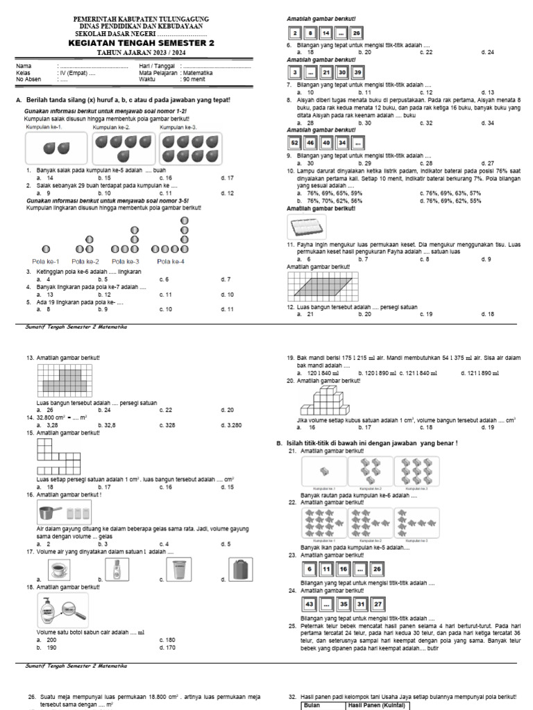KTS Matematika Kelas 4 Semester Ii | PDF