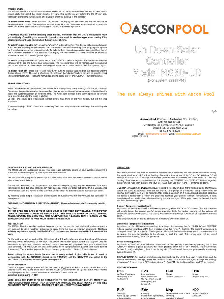 MS3D UD Multi Solar Controller Up Down User Manual | PDF | Clock ...