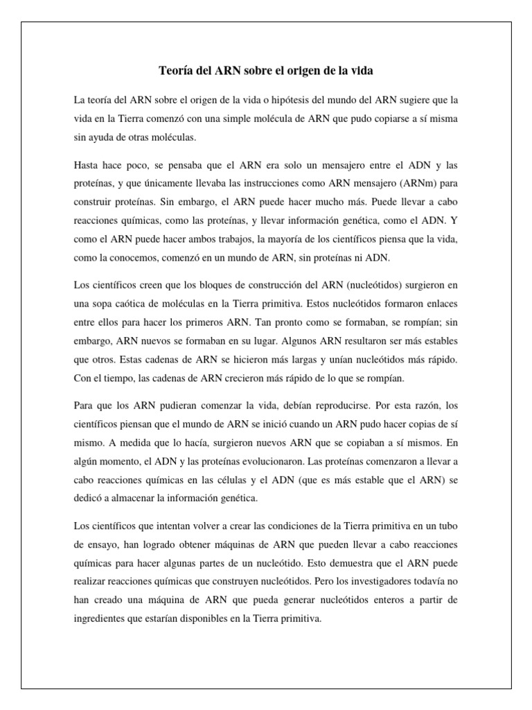 Teoría del ARN y el origen de la vida | PDF | Rna | Adn