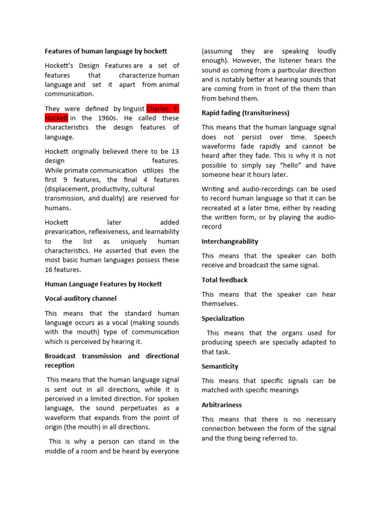 Hockett | PDF | Human Communication | Linguistics