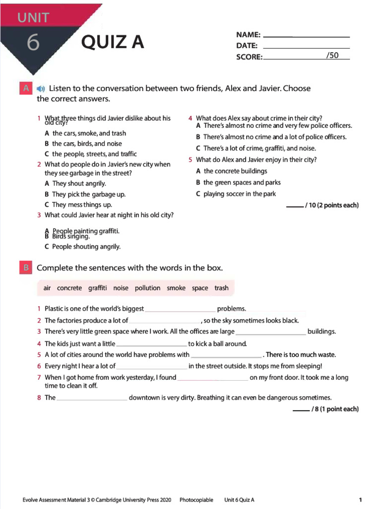 PDF Evolve l3 Unit 6 Quiz A - Compress | PDF | Qualifications | Professional Titles And ...