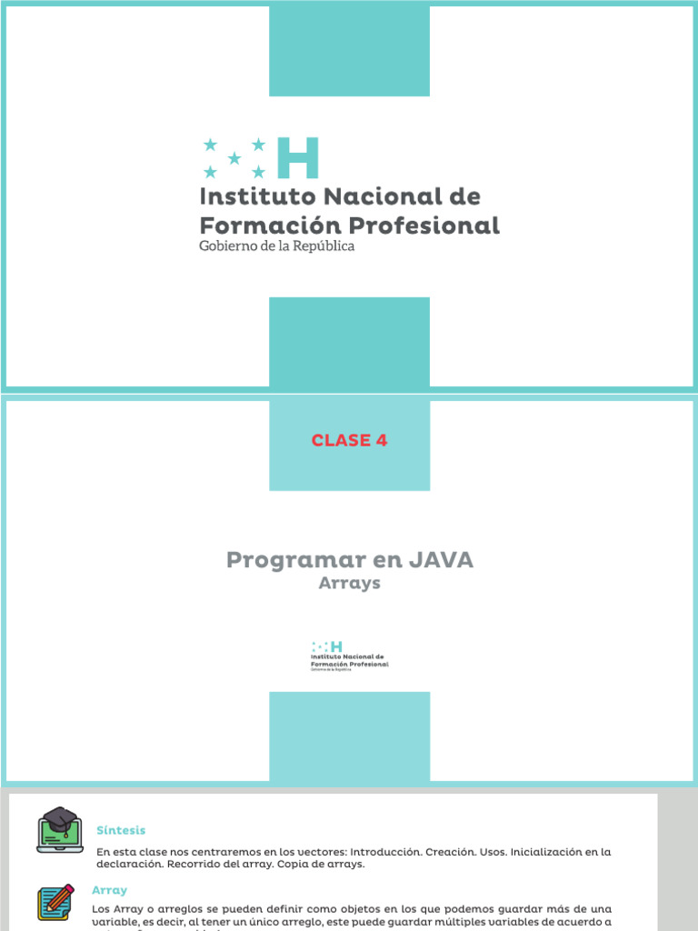 Clase 4 - Tema Arrays | PDF | Java (lenguaje de programación) | Datos