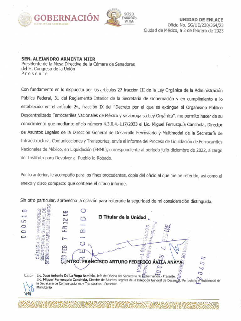 Oficio_SEGOB_Informe_SICT_Liquidacion_Ferrocarrioles_Nacionales_Jul_Dic ...