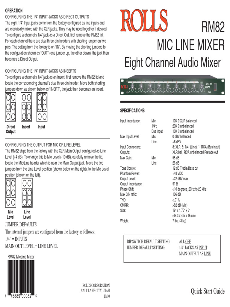 Rolls 8 Channel Audio Mixer | PDF | Microphone | Signal Processing