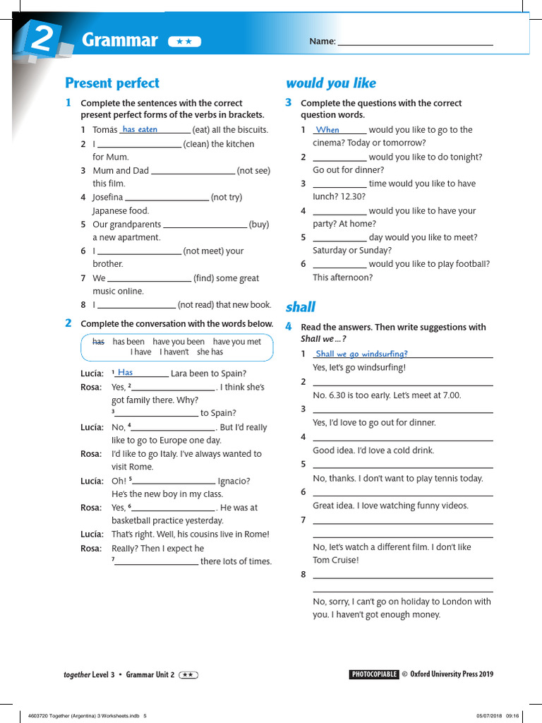 Together 3 Unit 2 Practice | PDF | Question | Snapchat